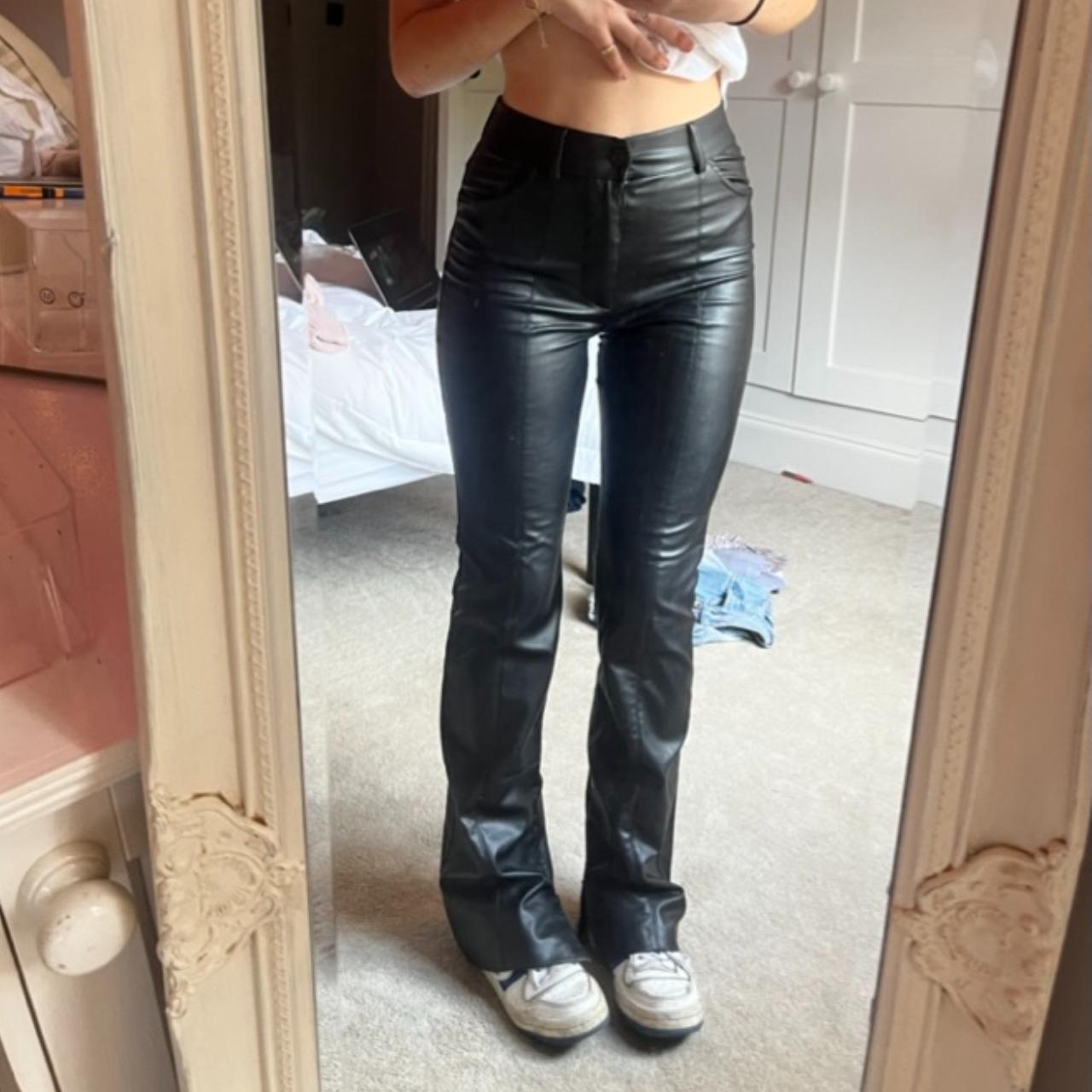 Pleather black Zara flare trousers Perfect... - Depop
