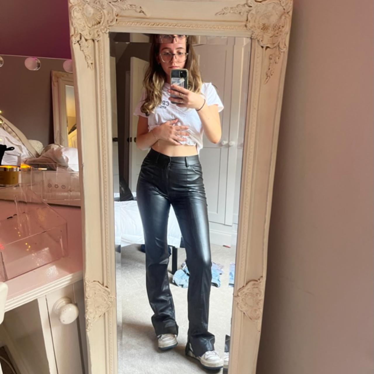 Pleather black Zara flare trousers Perfect... - Depop