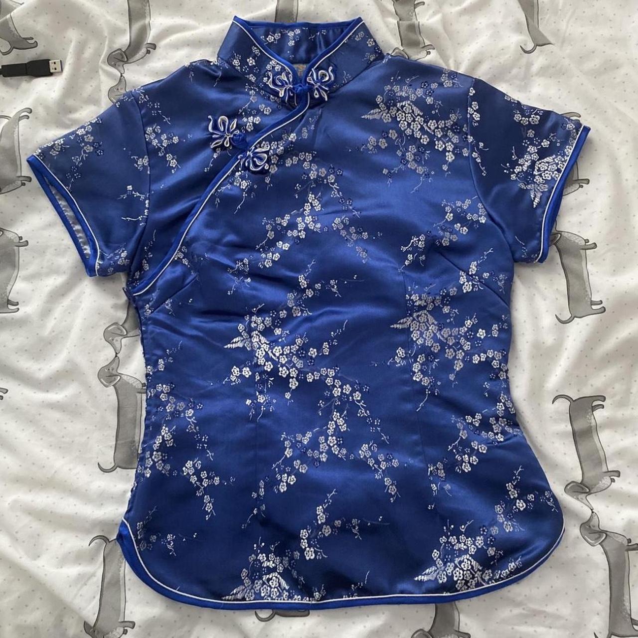 Beautiful blue Chinese shirt/top. Fits a size 6/8.... - Depop