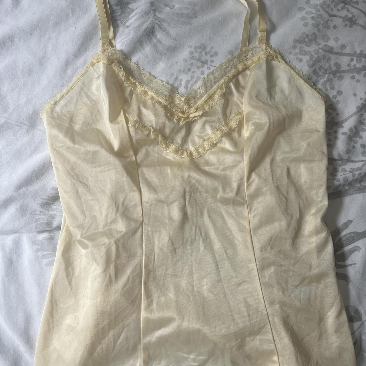 Vintage Cream satin cami top with bow Bought from... - Depop