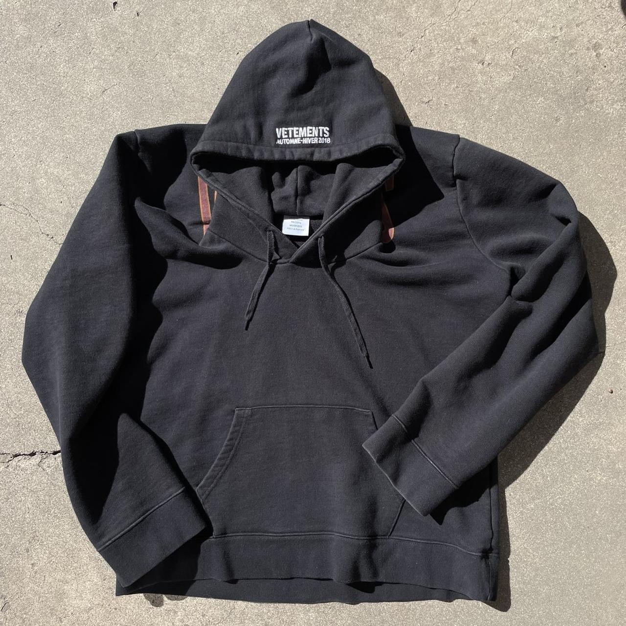 vetements misplaced logo hoodie size large womens... - Depop