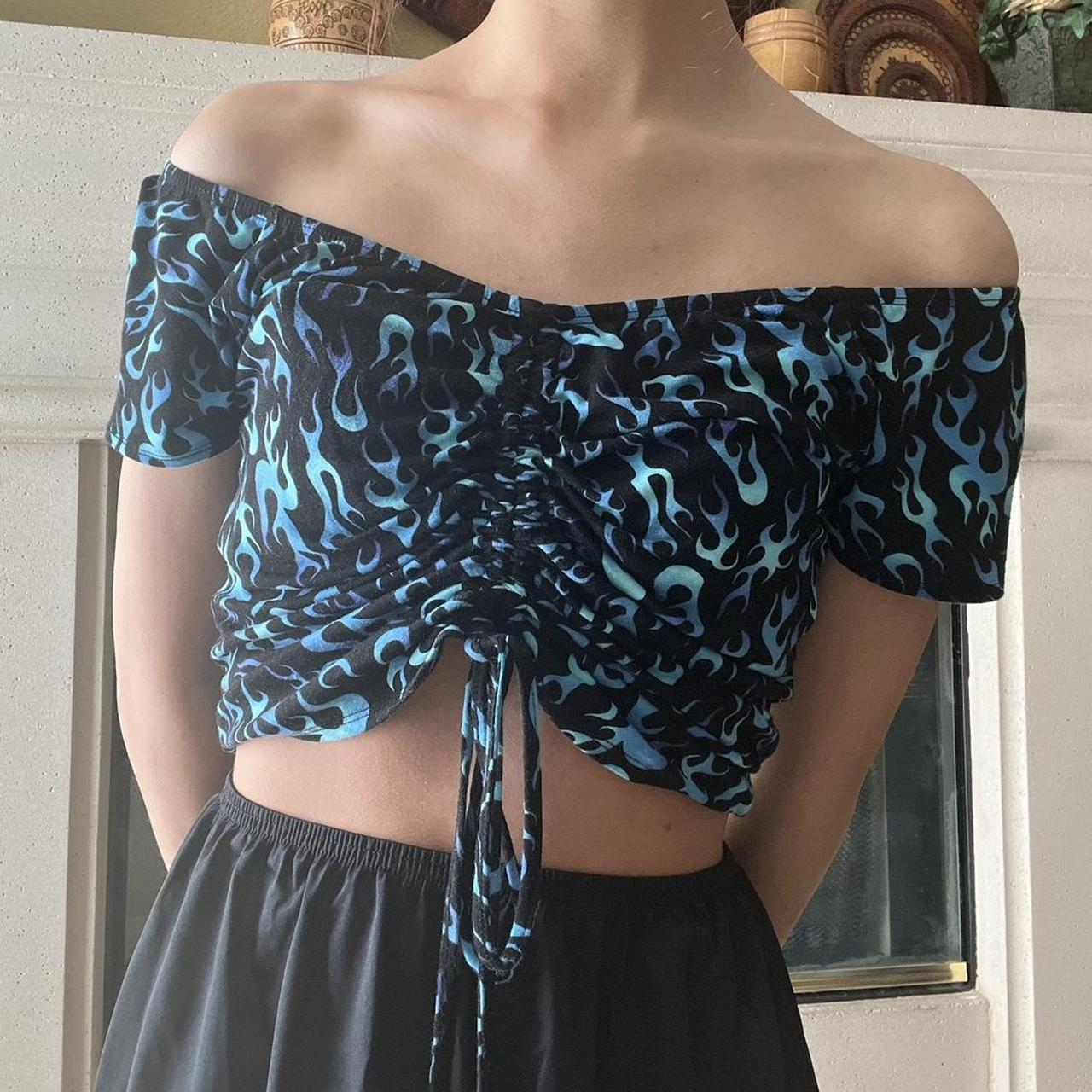 Hot topic alternative black and blue flame print... - Depop