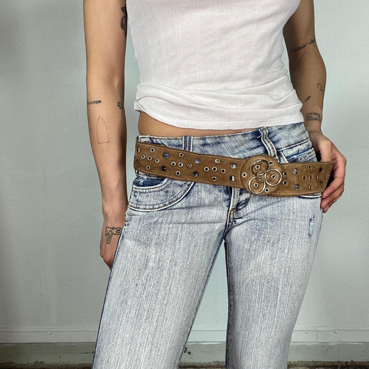 Vintage 2000's Western Brown Belt with Eyelets and... - Depop