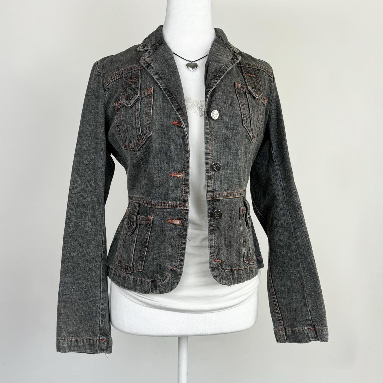 Vintage Denim Jacket Dark grey fitted jean jacket... - Depop