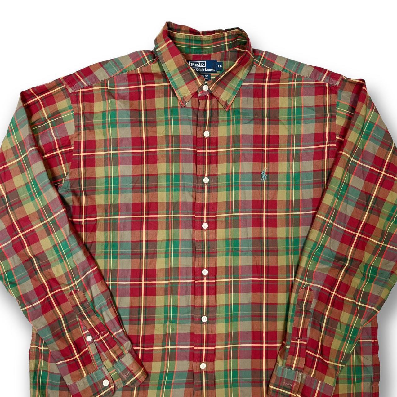 Polo Ralph Lauren Red Green and Yellow Check Long... - Depop