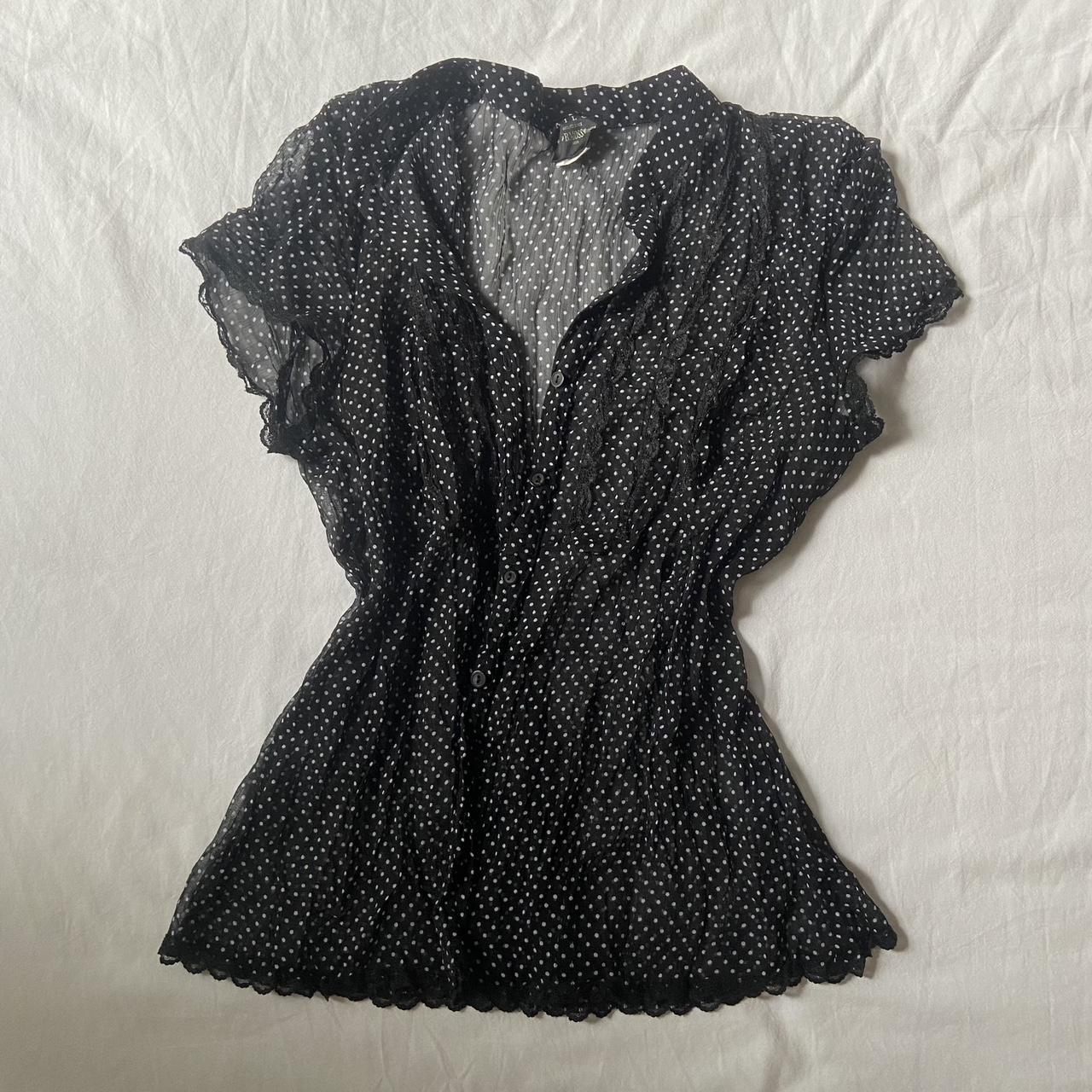 Vintage Black And White Polka Dot Sheer Button Down Depop