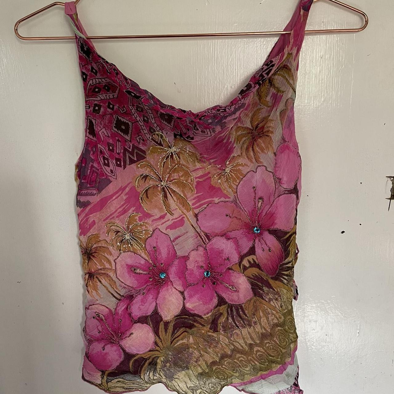 Women's Pink and Yellow Crop-top | Depop