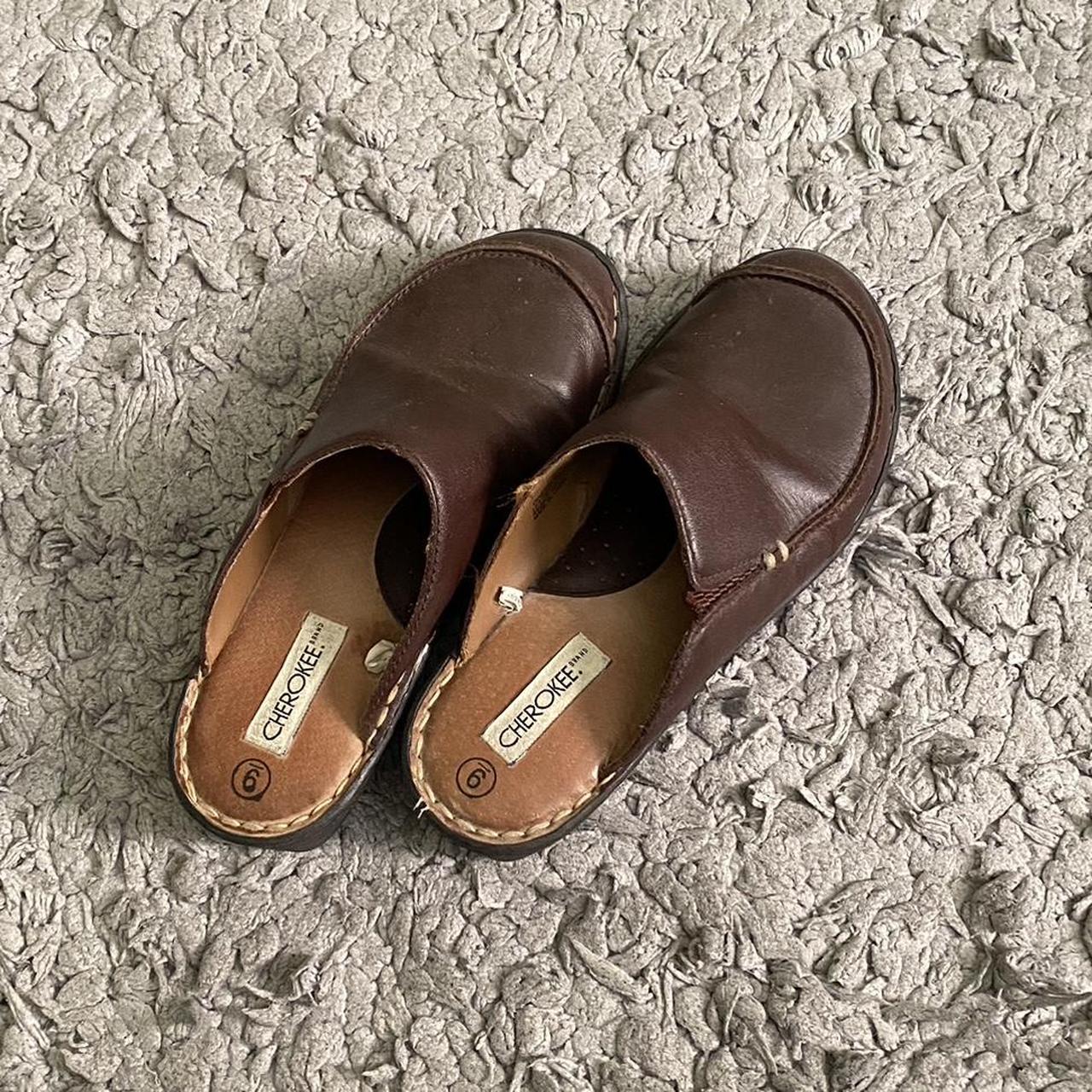 cherokee brand brown clog platform sandal shoes... - Depop