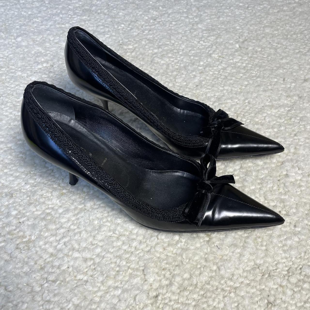 Black Prada kitten heels with bow detail Size 7 - Depop