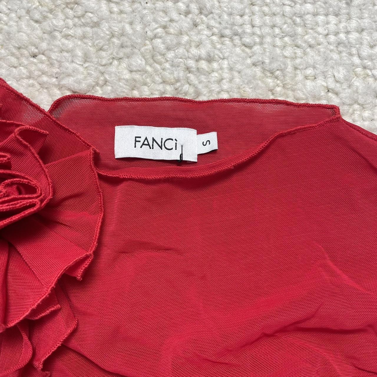 fanci club red ruched tube top with flower detail on... - Depop