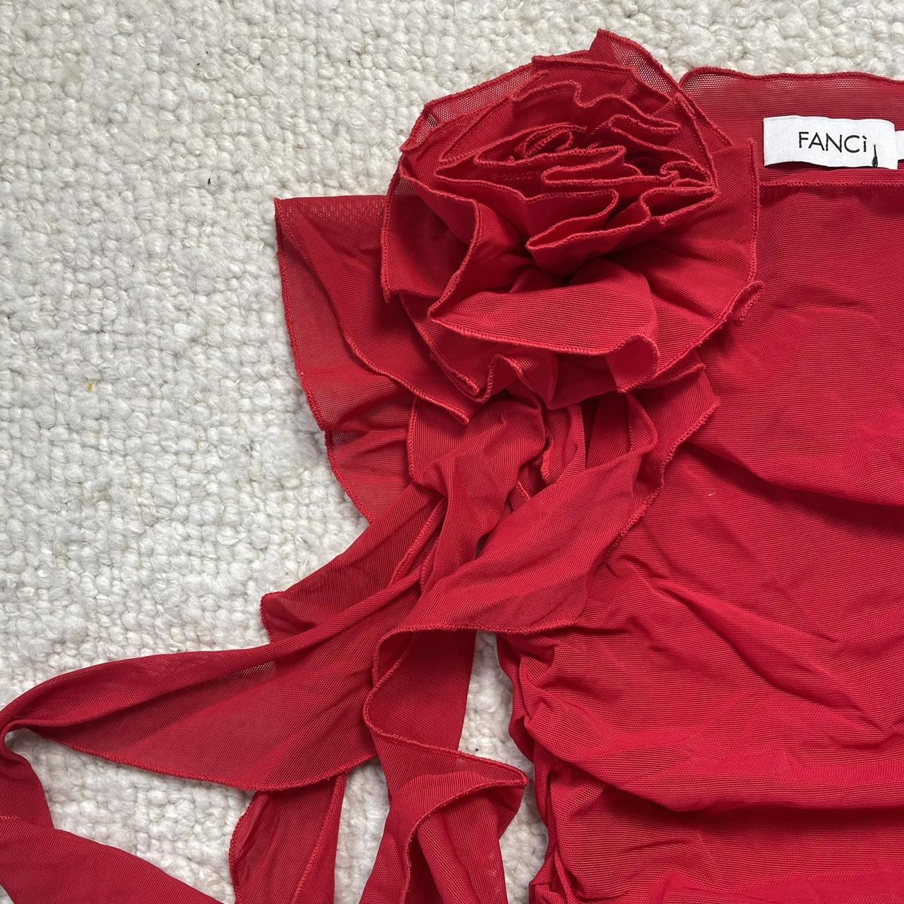 fanci club red ruched tube top with flower detail on... - Depop