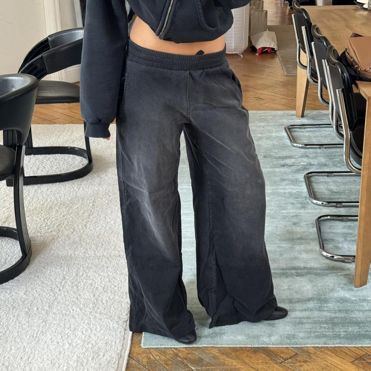 black faded wide leg low rise sweats - Depop