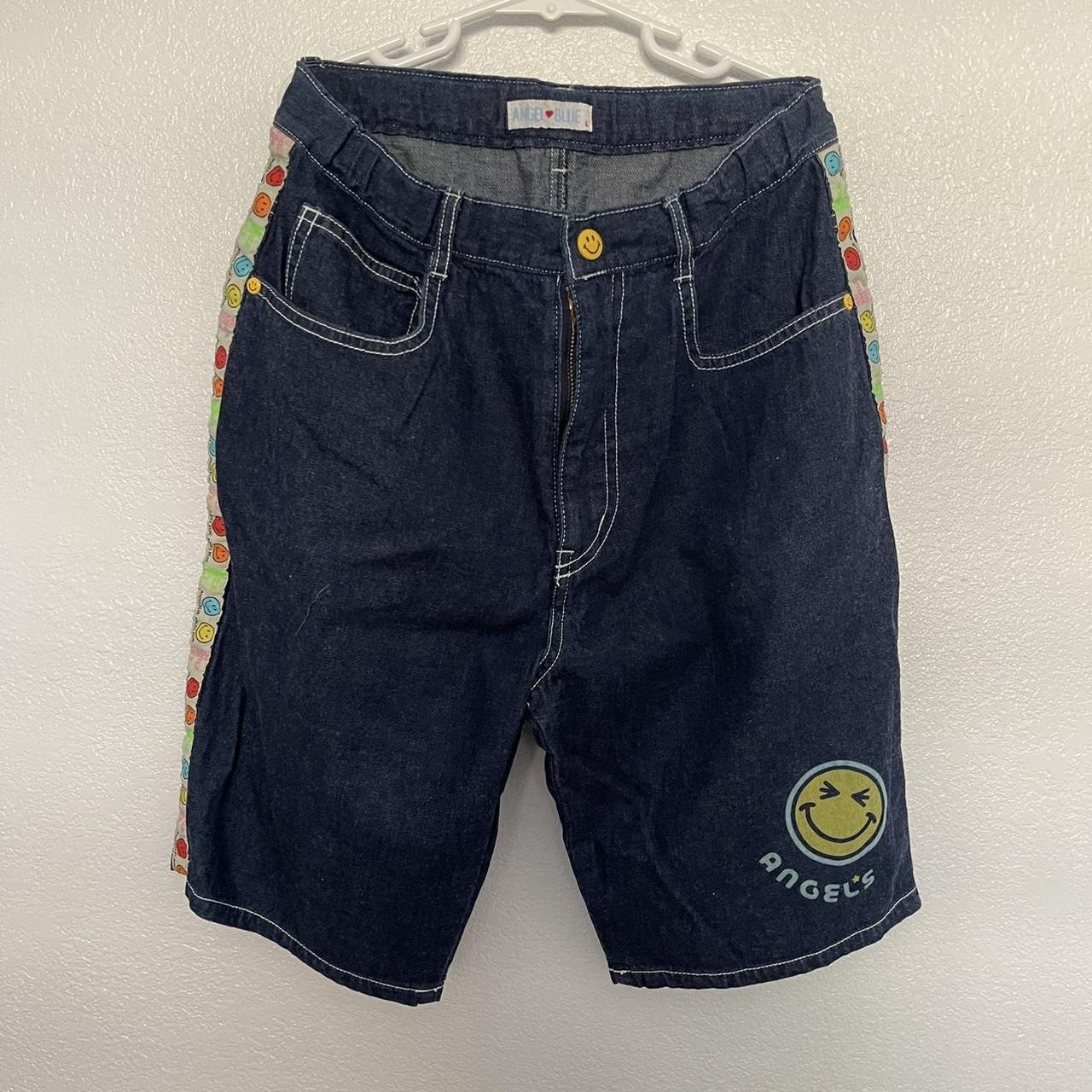 Angel blue jorts with the cutest smiley faces on the... - Depop
