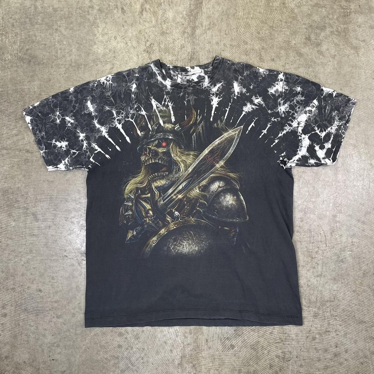 Vintage goth tshirt black 90s skull all over print... - Depop