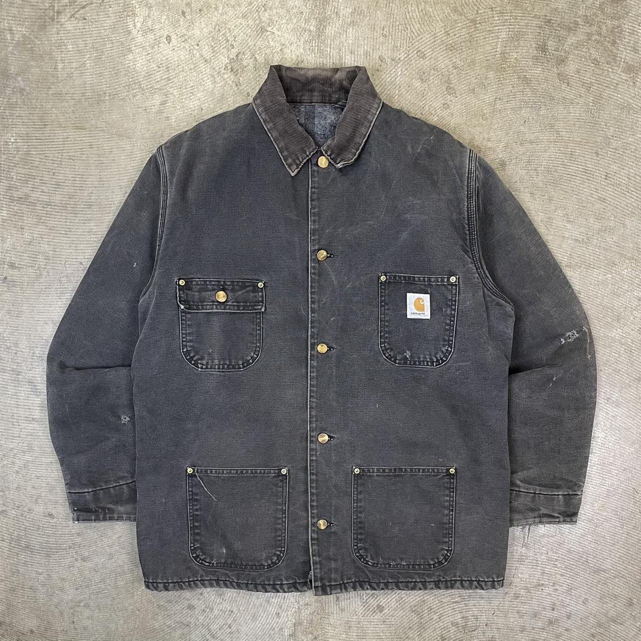 Carhartt work jacket faded black Vintage Carhartt... - Depop