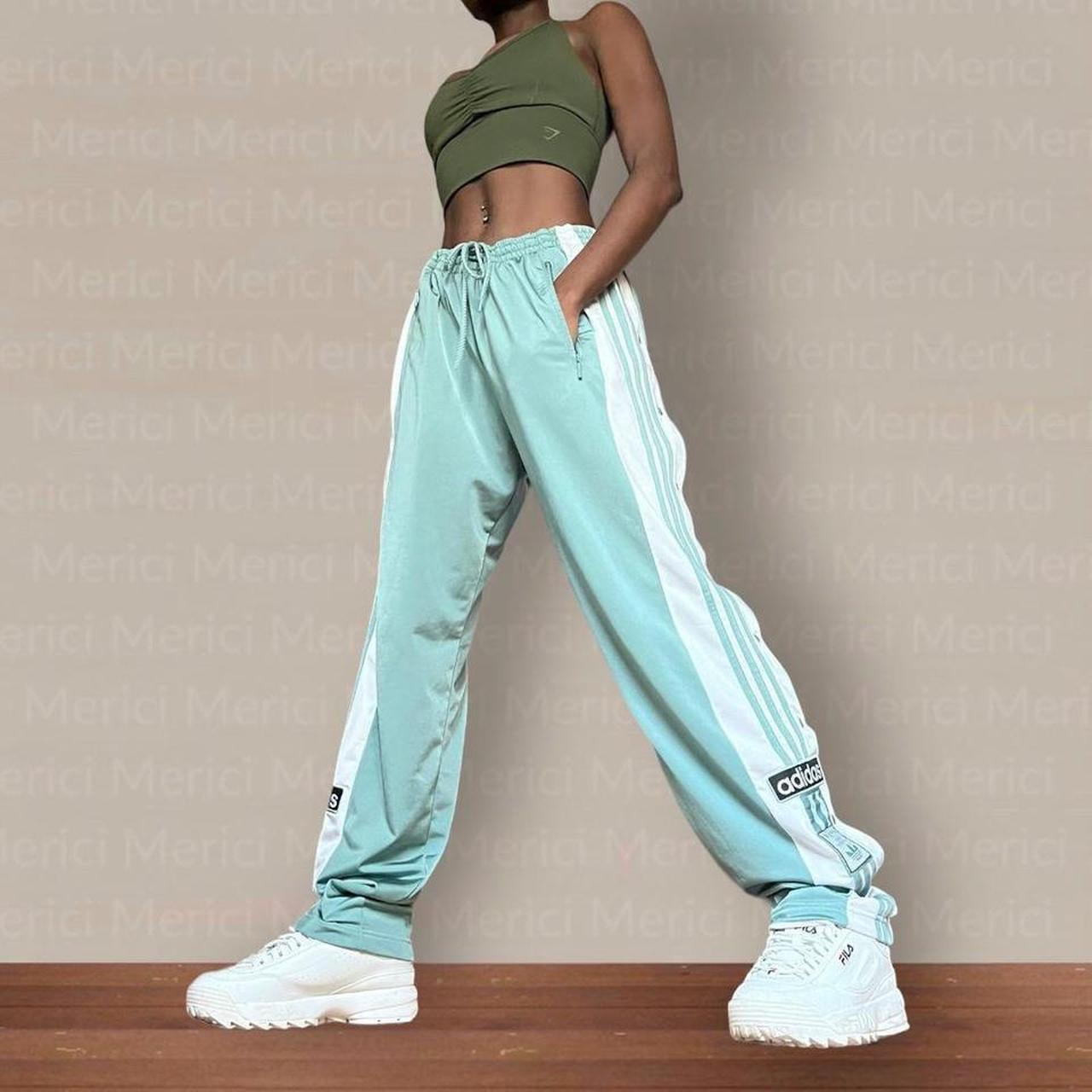 Adidas popper trousers Large • teal • approx Waist... - Depop