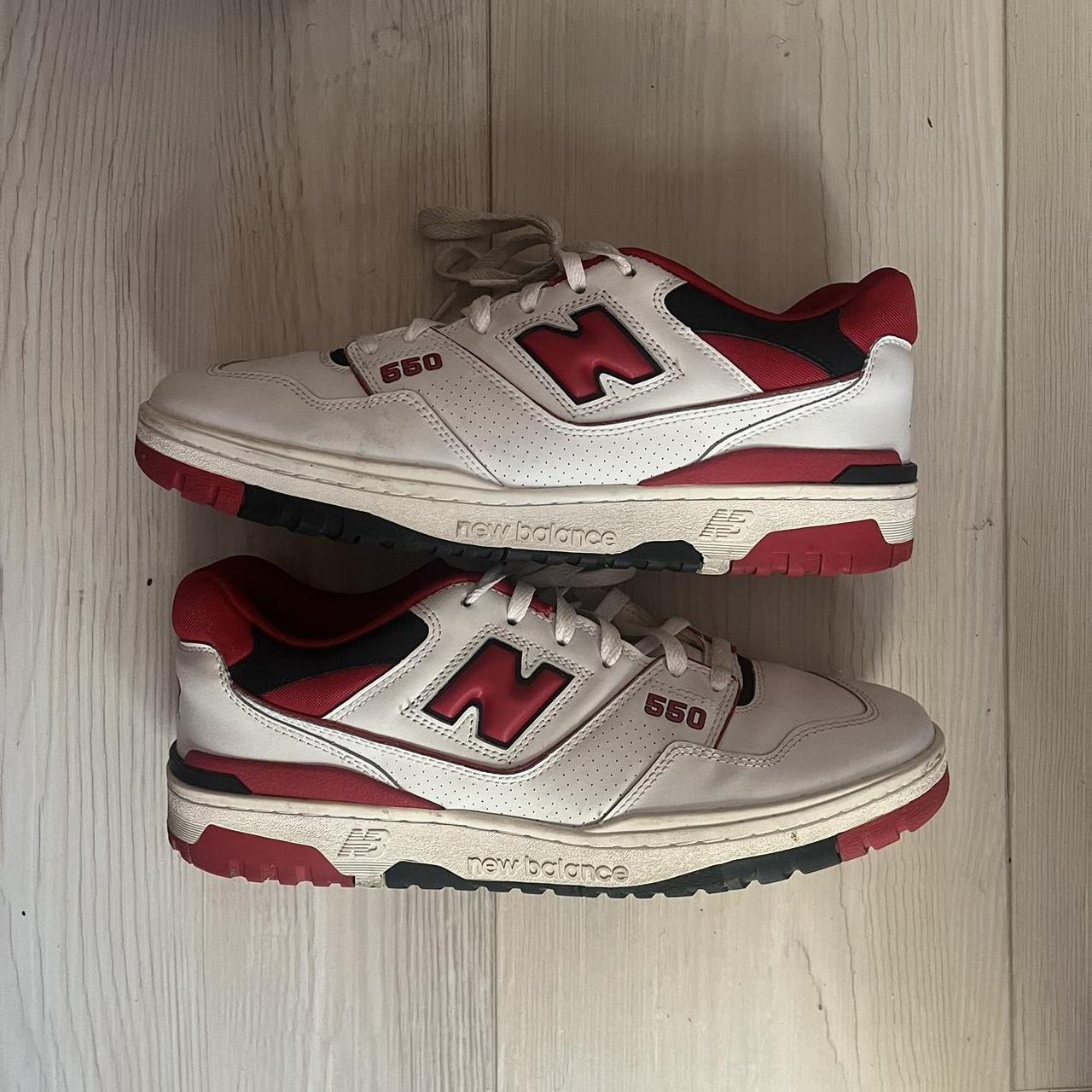 red, black, and white new balance 550s. slightly... - Depop