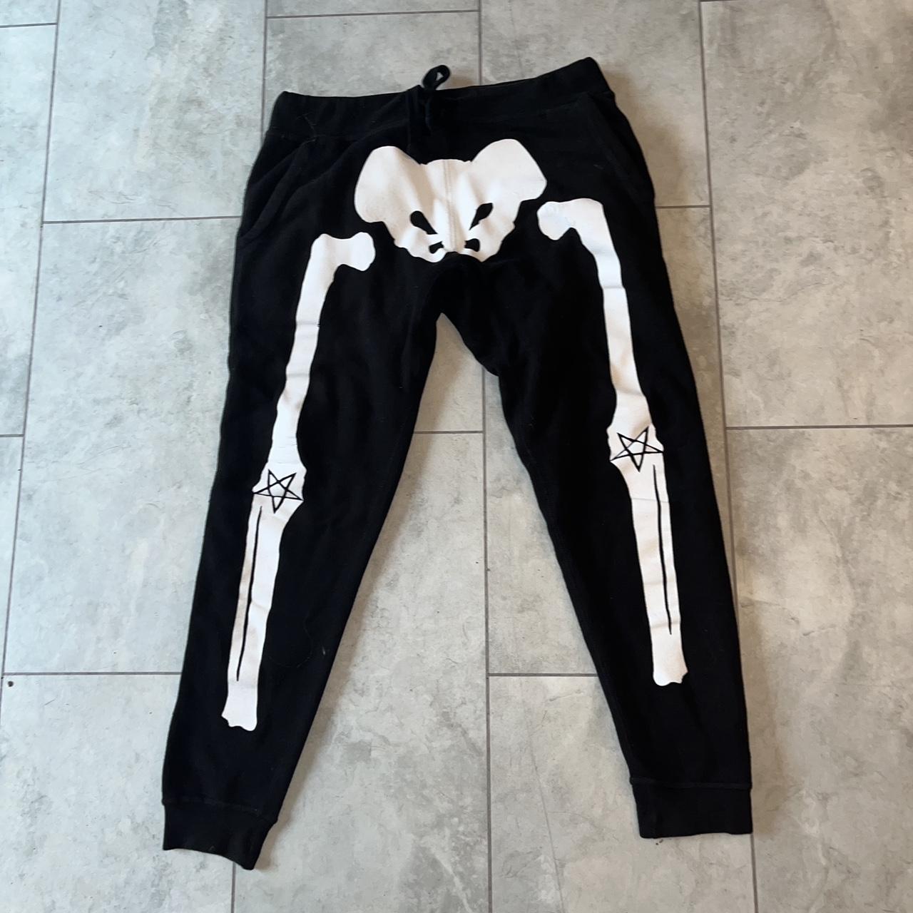 Gothic skeleton tracksuit bottoms size XL - Depop