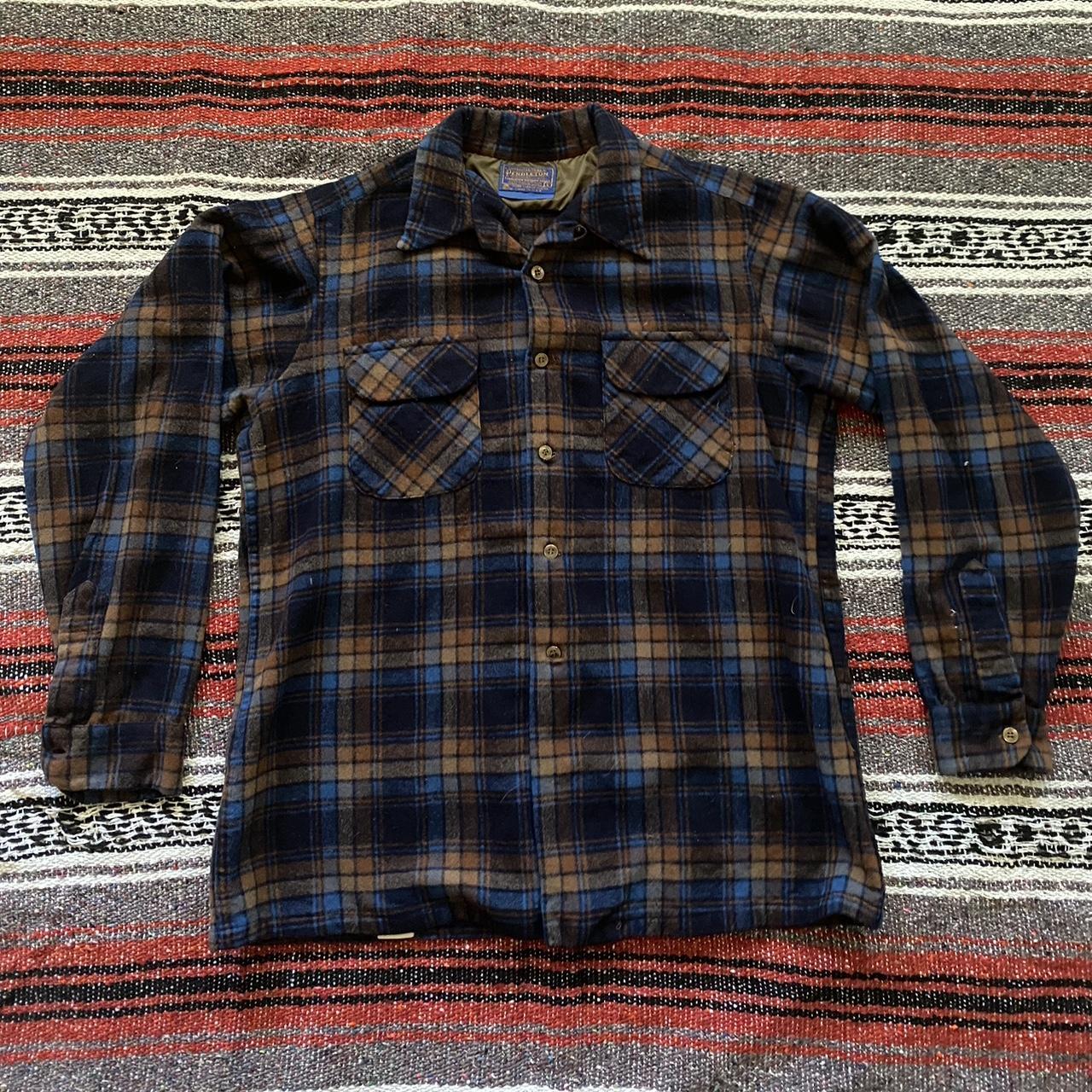 Vintage blue/brown Pendleton flannel Size Large - Depop