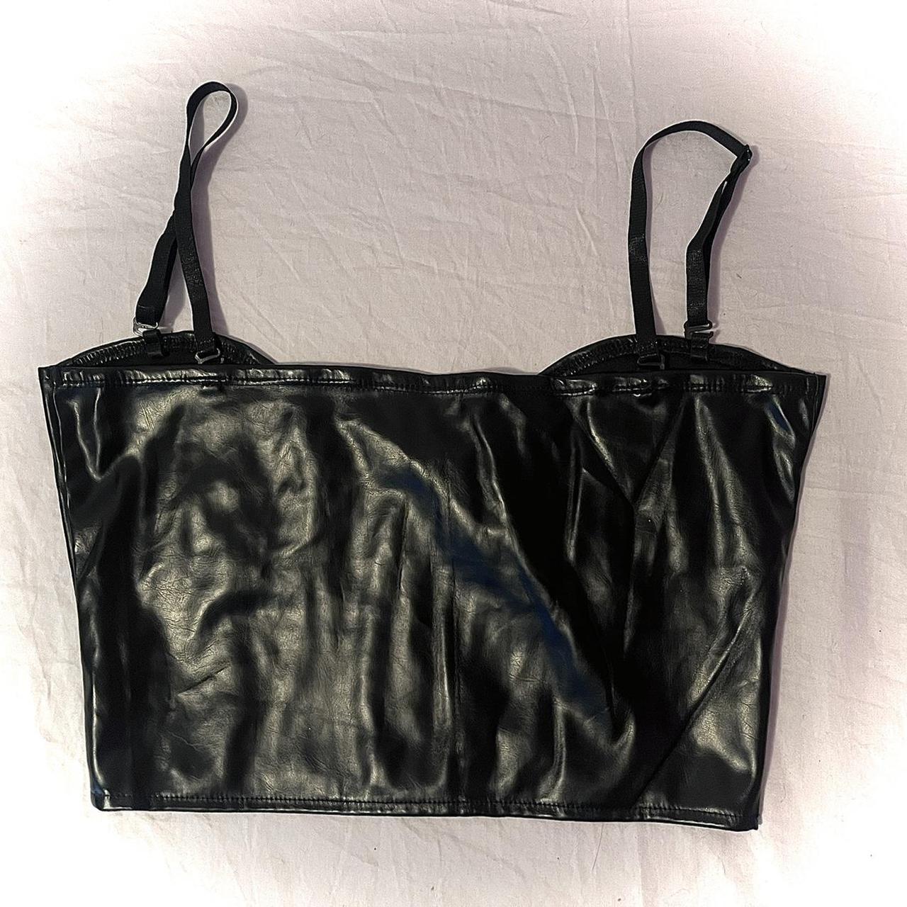 faux leather top w gold zipper in front , was a gift... - Depop