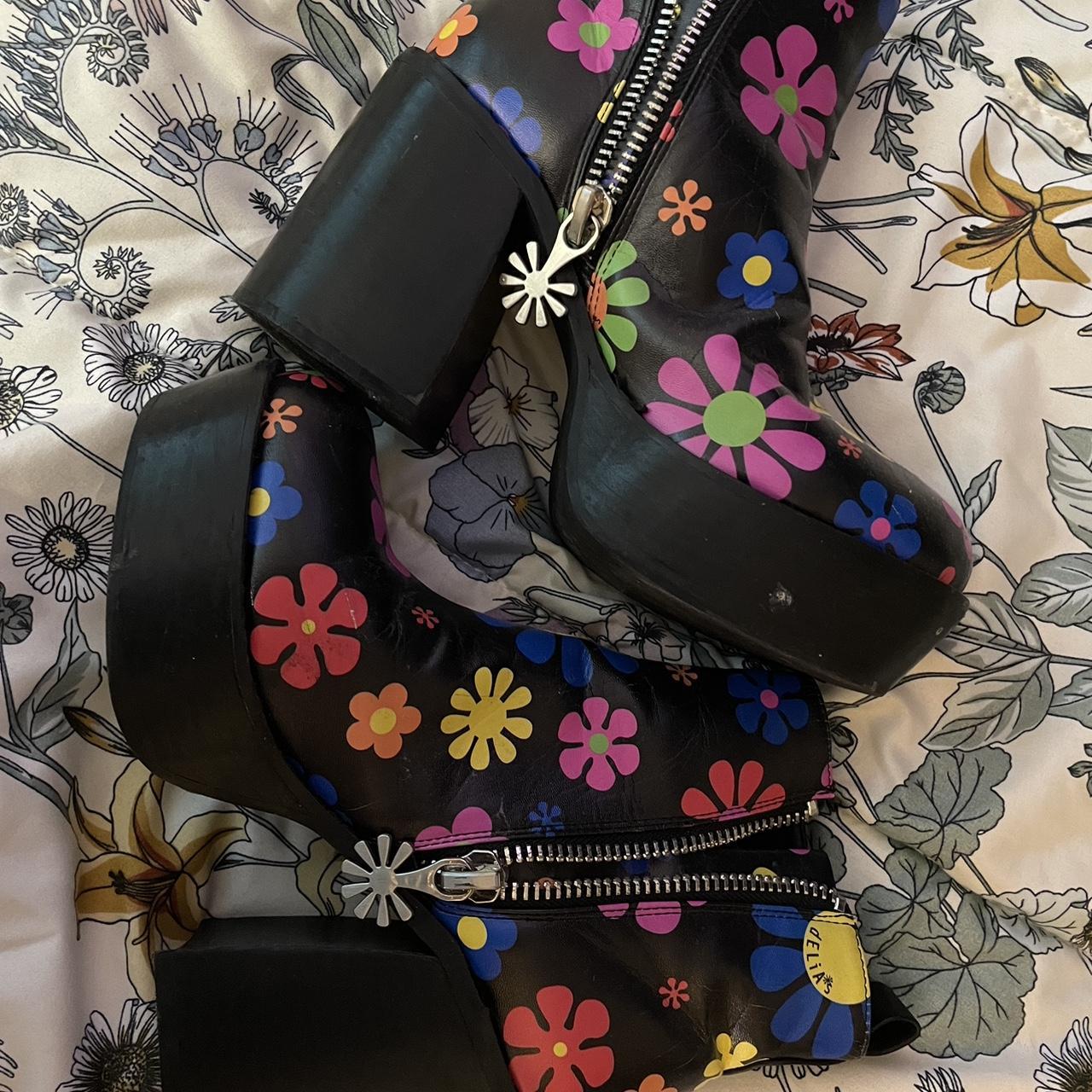 delia’s flower power rave set (top: XS / heels: 7M).... - Depop