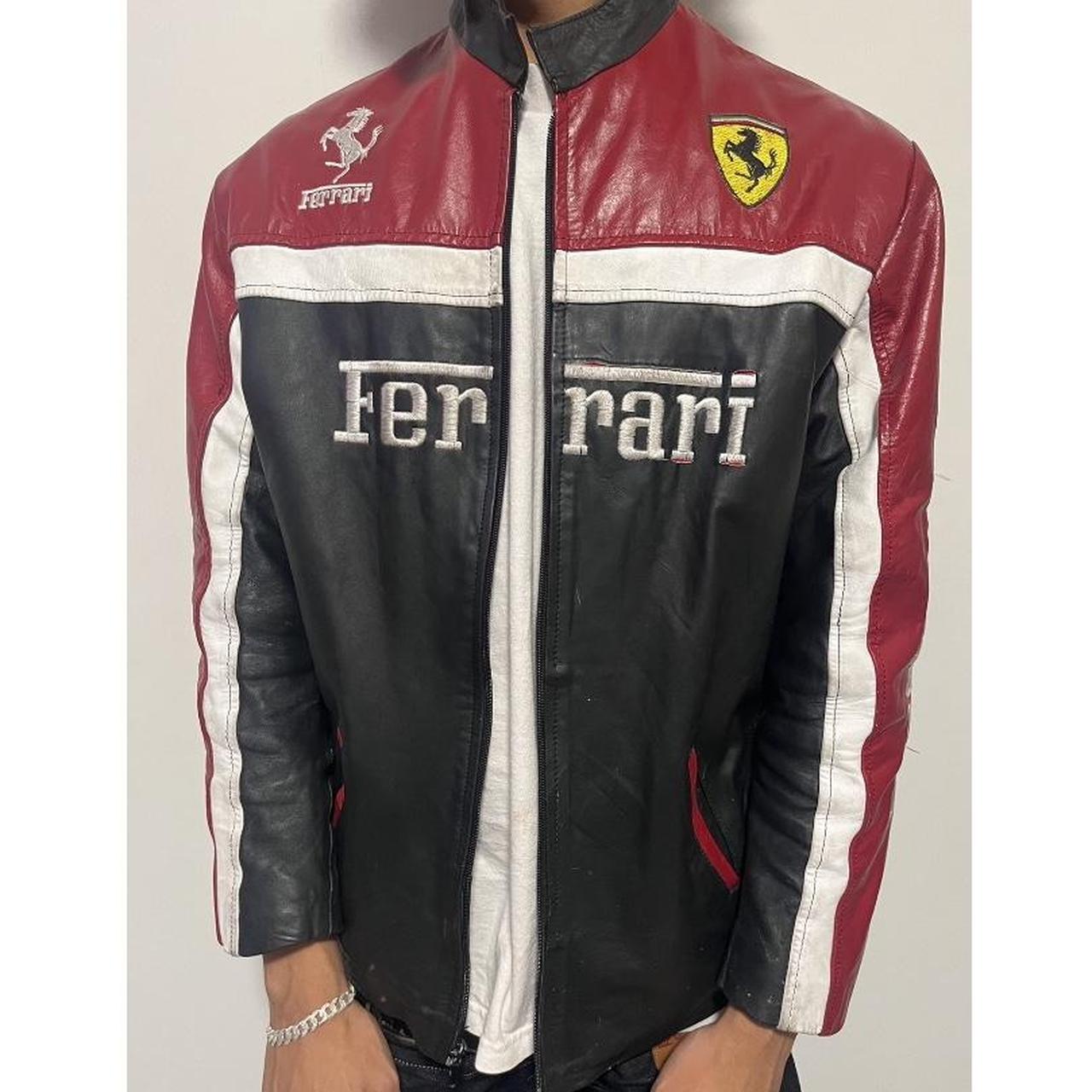 Vtg Ferrari leather jacket 90s Condition 8/10 Size... - Depop