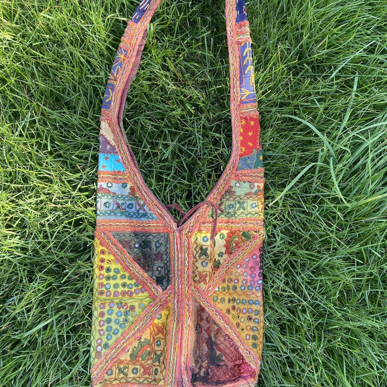 handmade boho patchwork sequin shoulder bag... - Depop