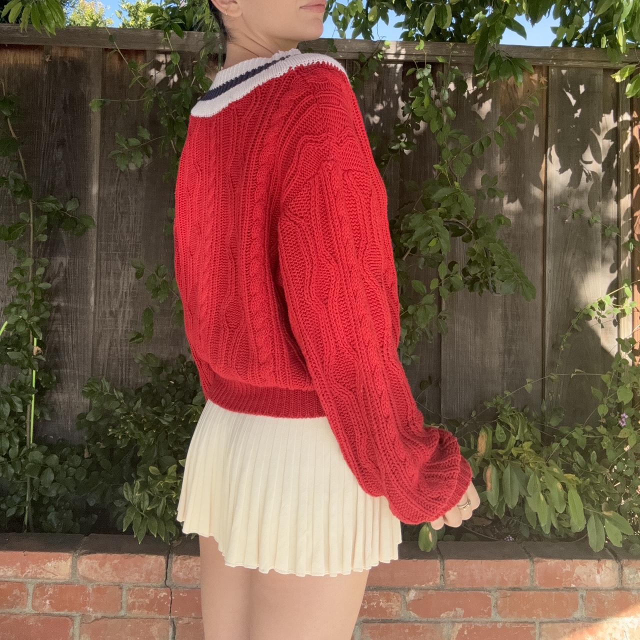 Vintage preppy striped red low cut knit sweater So... - Depop