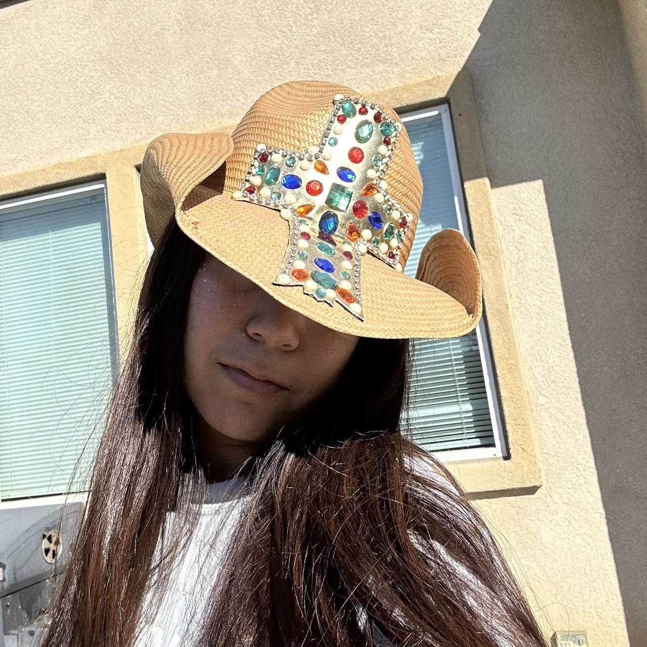 Tan Bejewled Cross Cowboy Hat One Size Fits All... - Depop