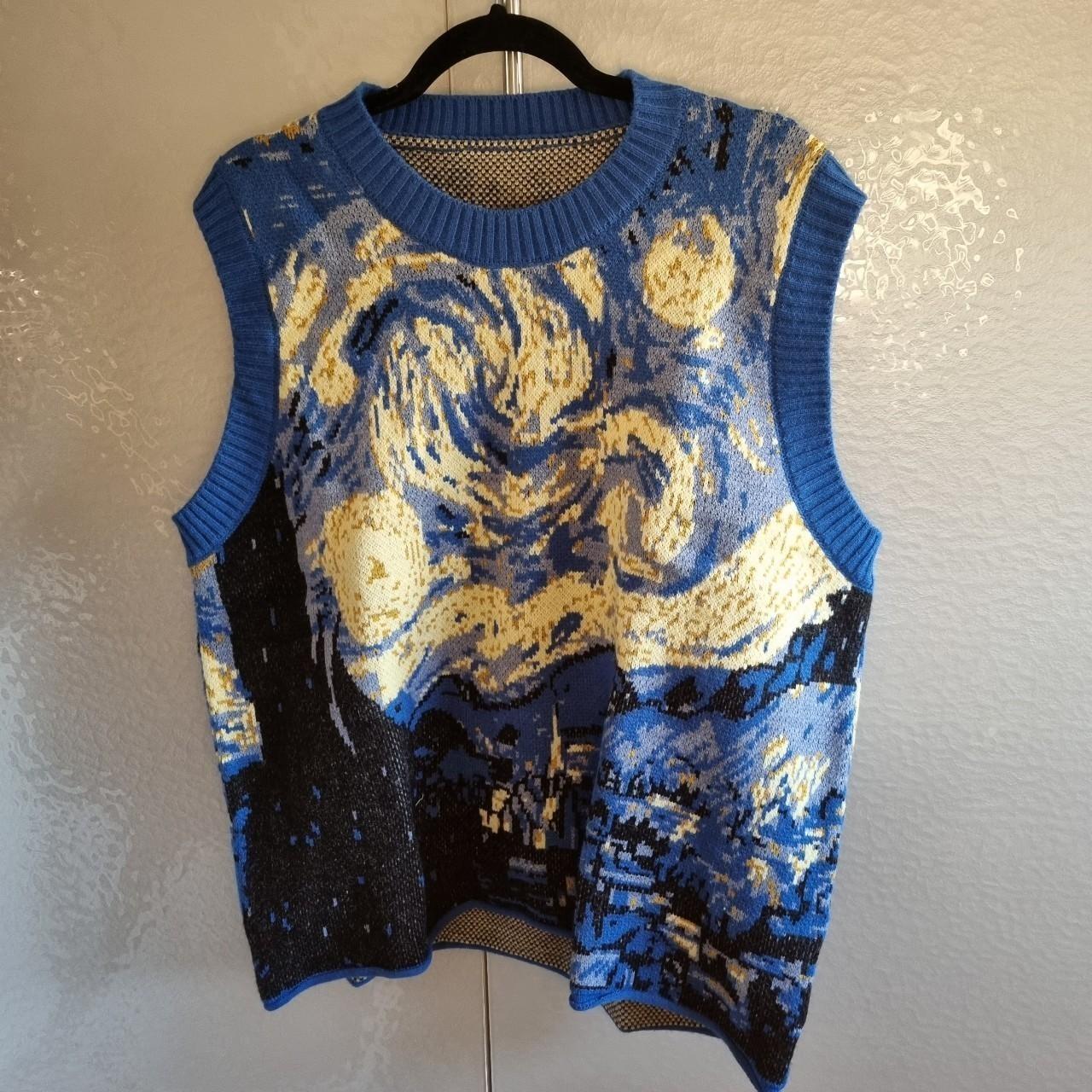VAN GOGH STARRY NIGHT SWEATER VEST SIZE UK M GREAT... - Depop