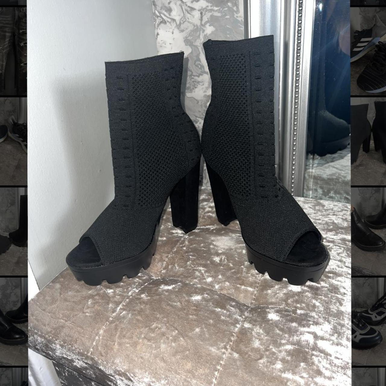 Black peep toe high heels boots with platform, worn... - Depop