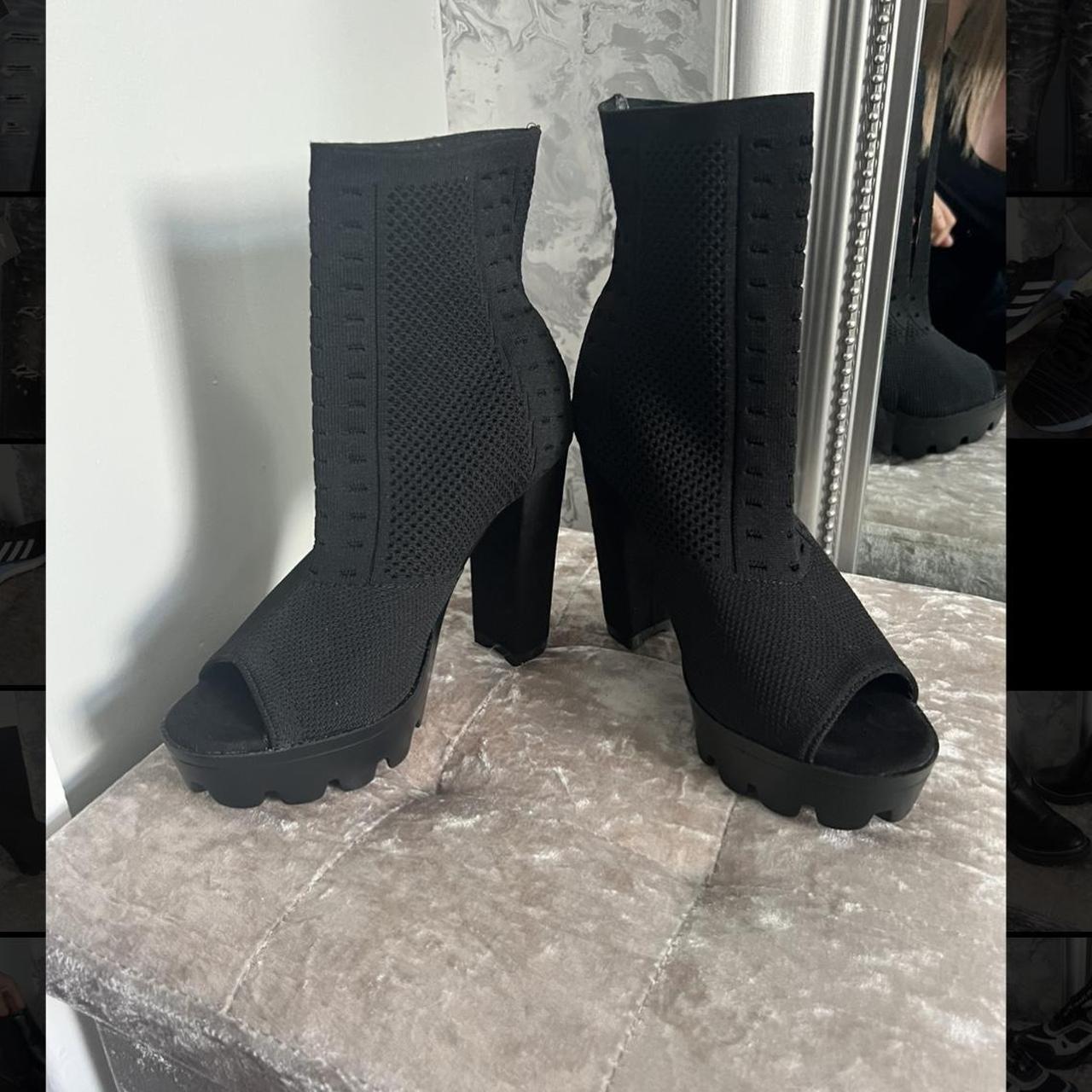 Black peep toe high heels boots with platform, worn... - Depop