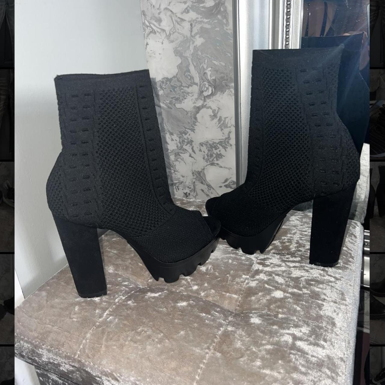 Black peep toe high heels boots with platform, worn... - Depop