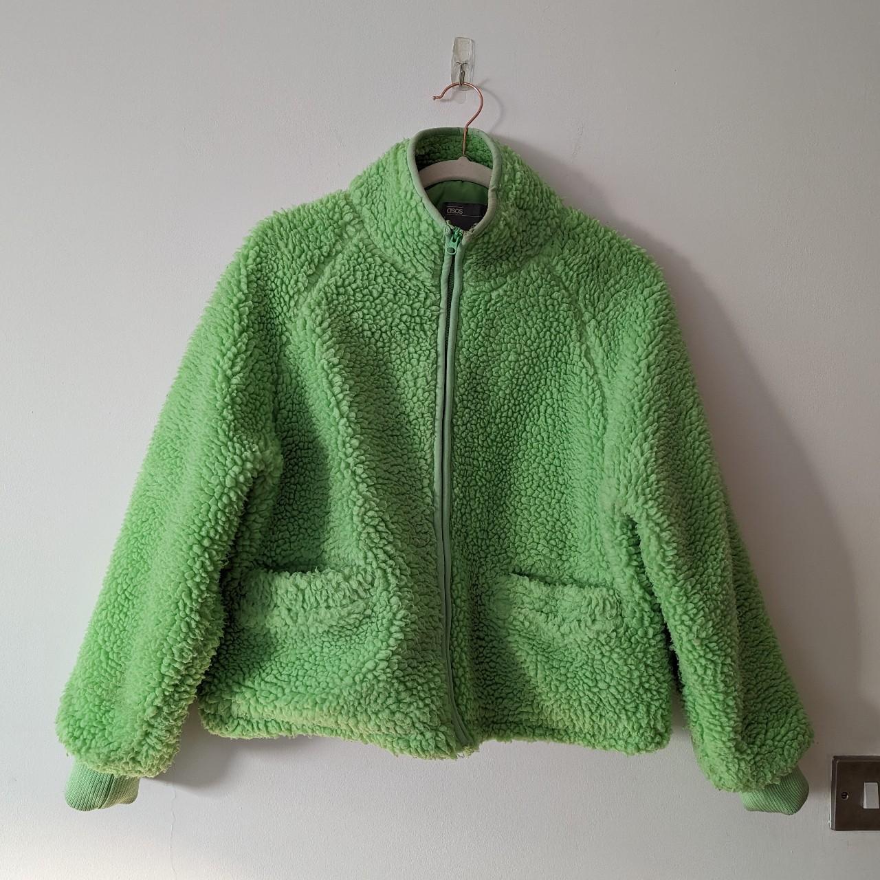Asos neon green fleece jacket size 10. Signs of... - Depop