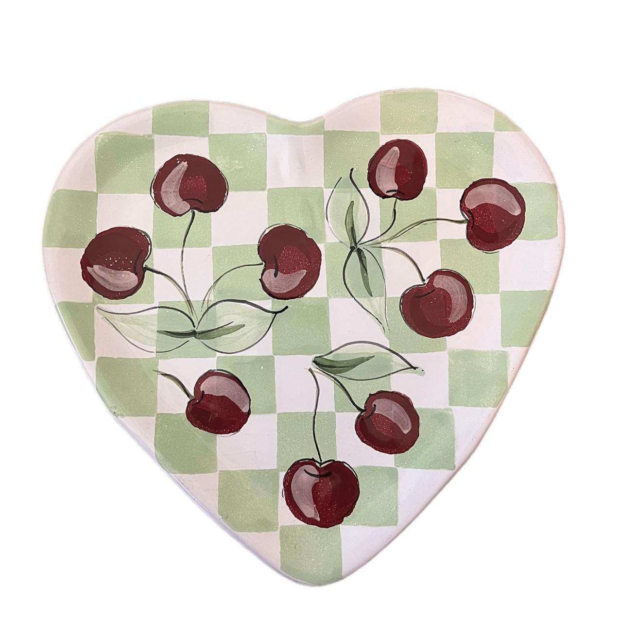 Set of 2 vintage checker fruit pattern heart shaped... - Depop