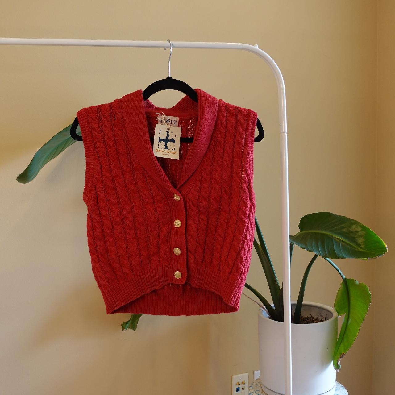 Red Knit Vest With Gold Button Detailing size tag... - Depop