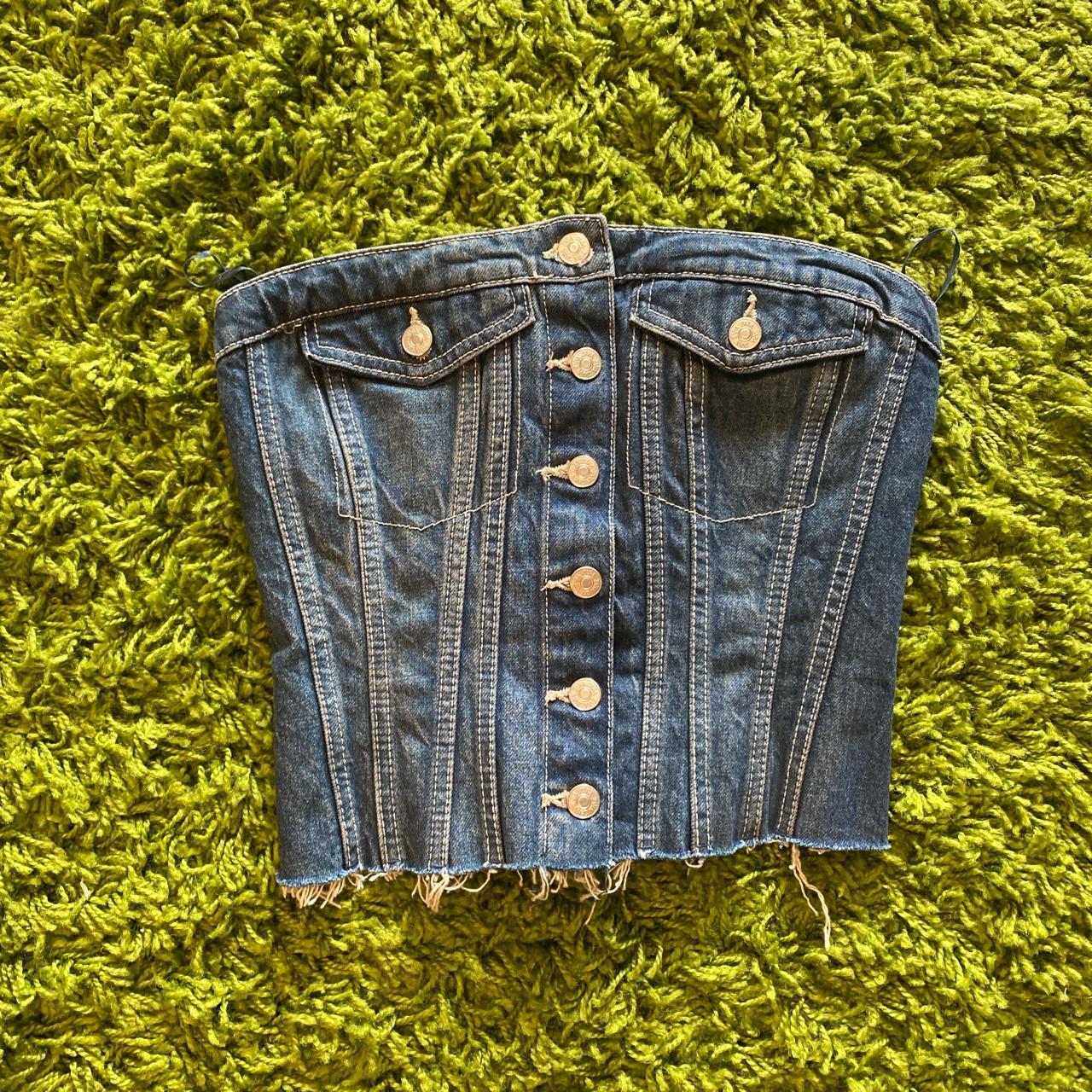 Zara denim bustier corset top - never worn besides... - Depop