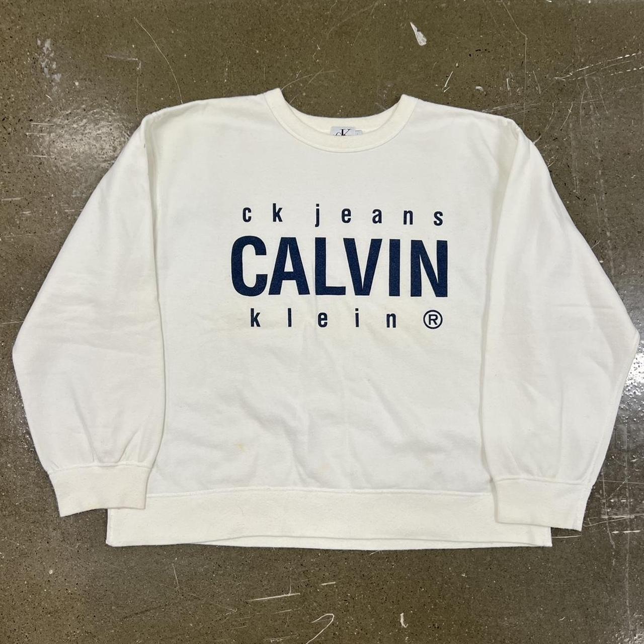 Vintage 90s Calvin Klein Crewneck Sweatshirt Size:... - Depop