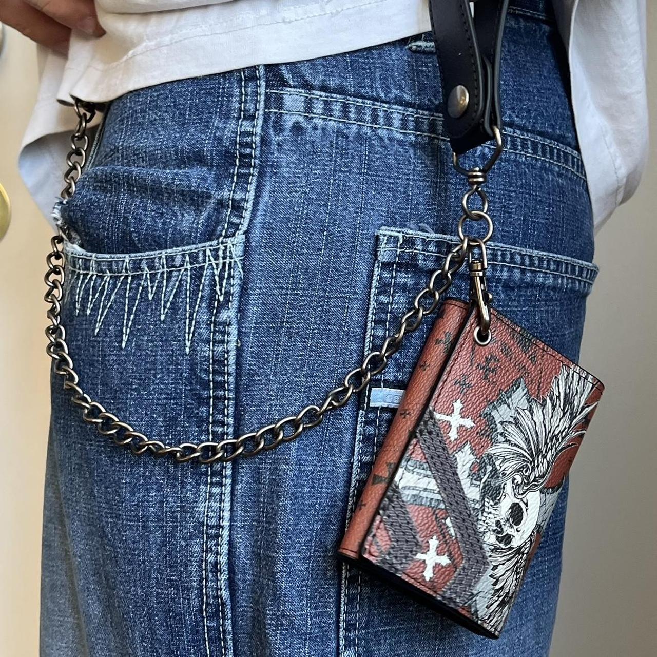 Goth Punk Emo Maroon Skull 3 Fold Wallet & Chain... - Depop