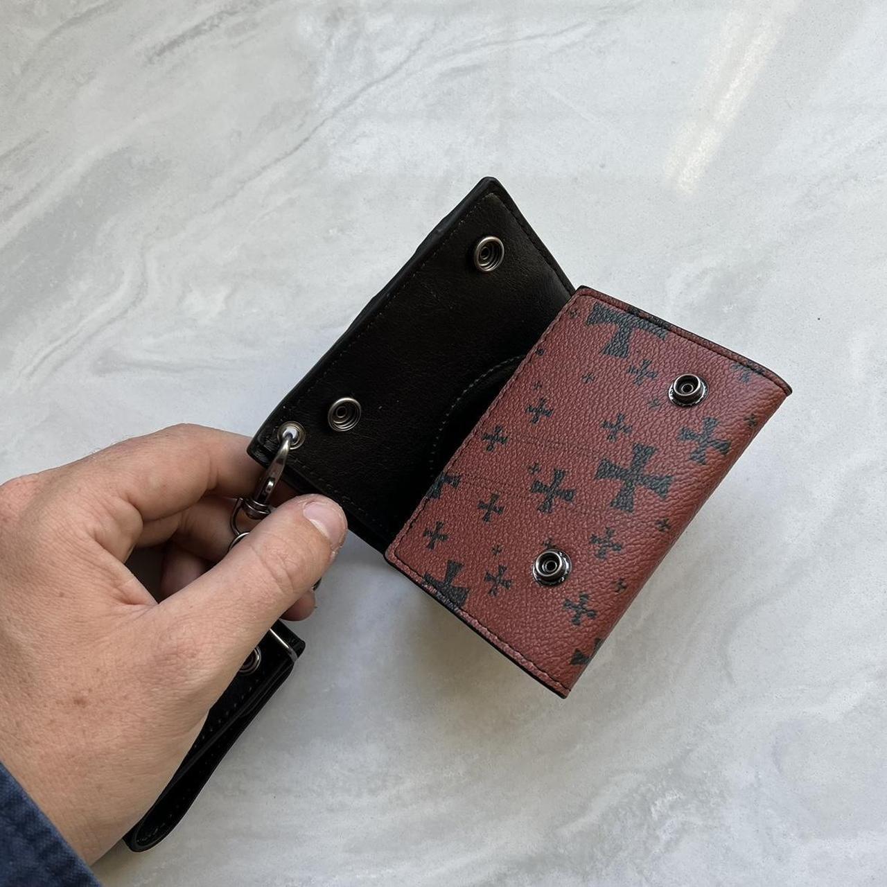 Goth Punk Emo Maroon Skull 3 Fold Wallet & Chain... - Depop