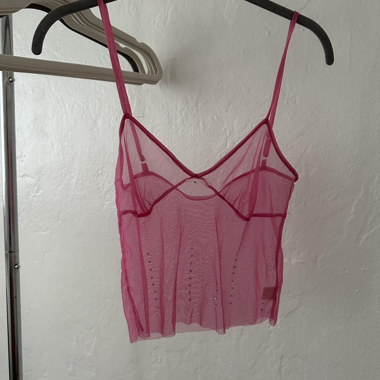 Sheer bedazzled pink cami. Perfect for size A/B... - Depop
