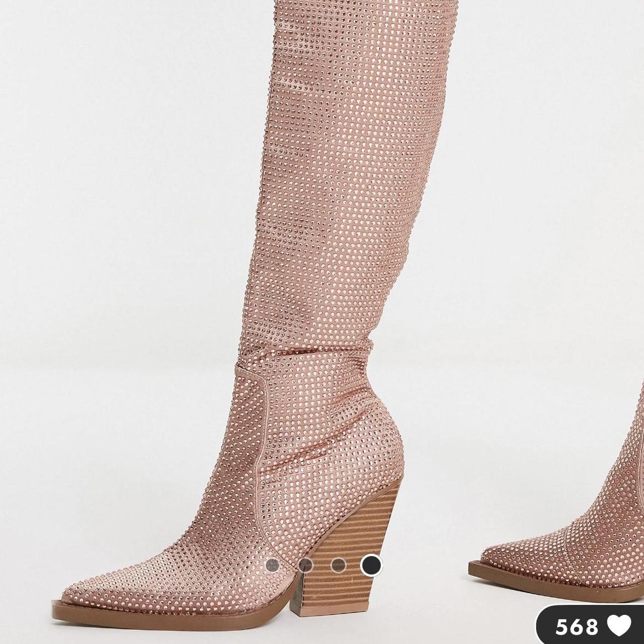 Rose gold rhinestone cowboy boots Brand new, left... - Depop