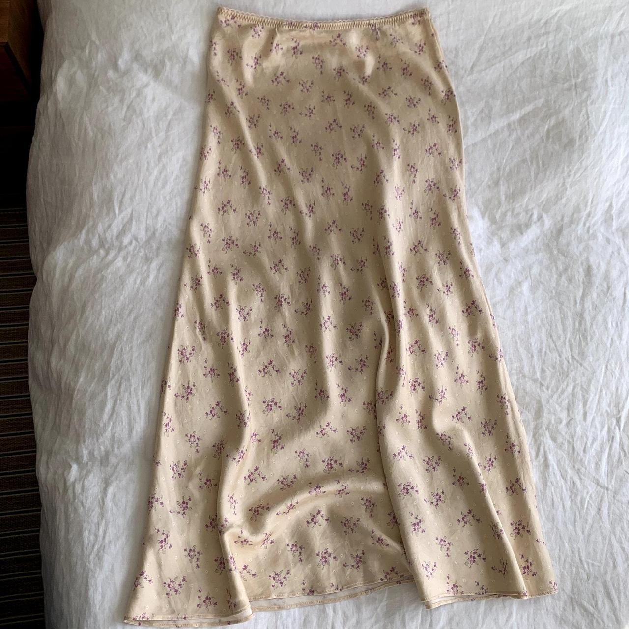 Doen Elowen Silk Slip Floral Midi Skirt in Rose... | Depop