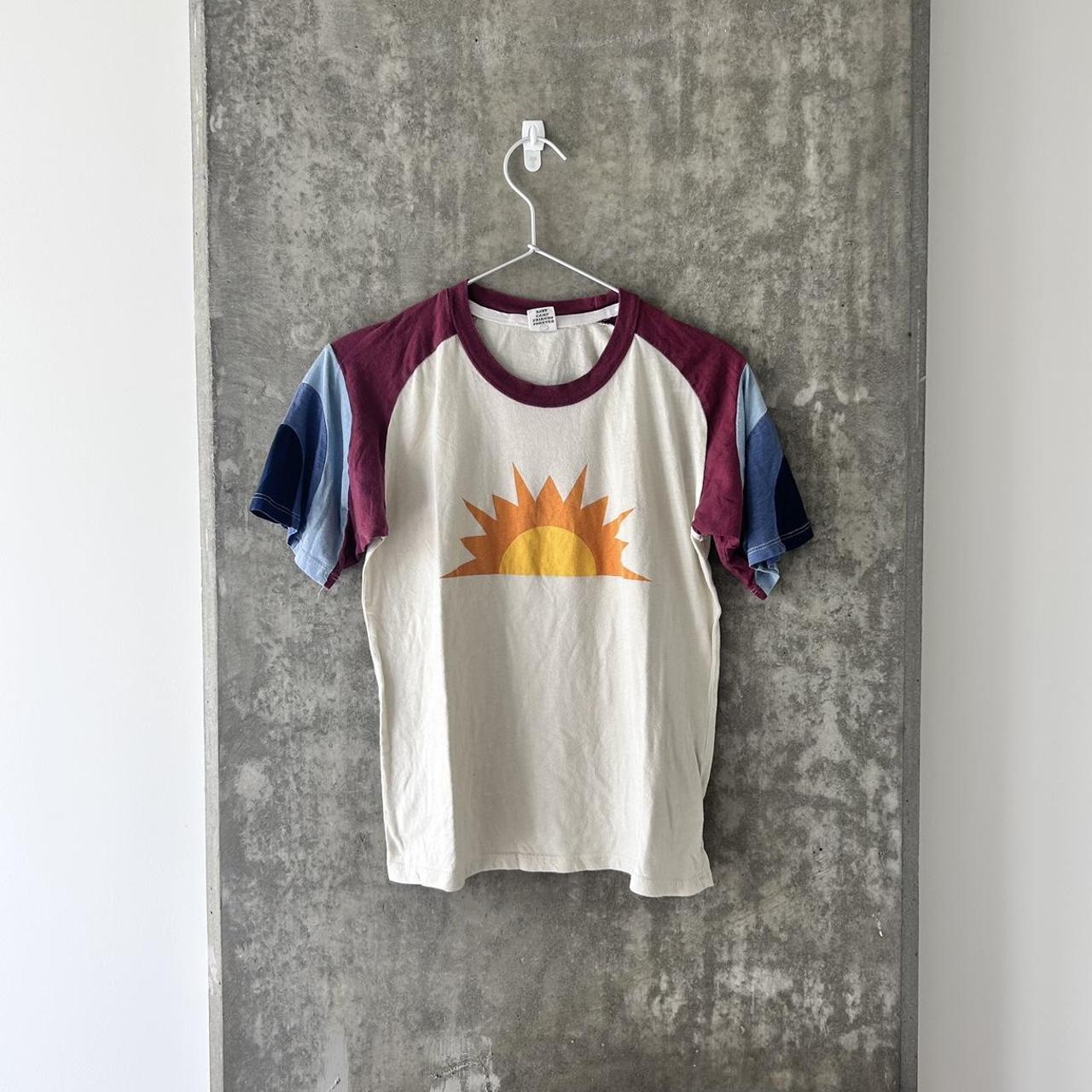 Camp Collection Women's Cream and Blue T-shirt | Depop