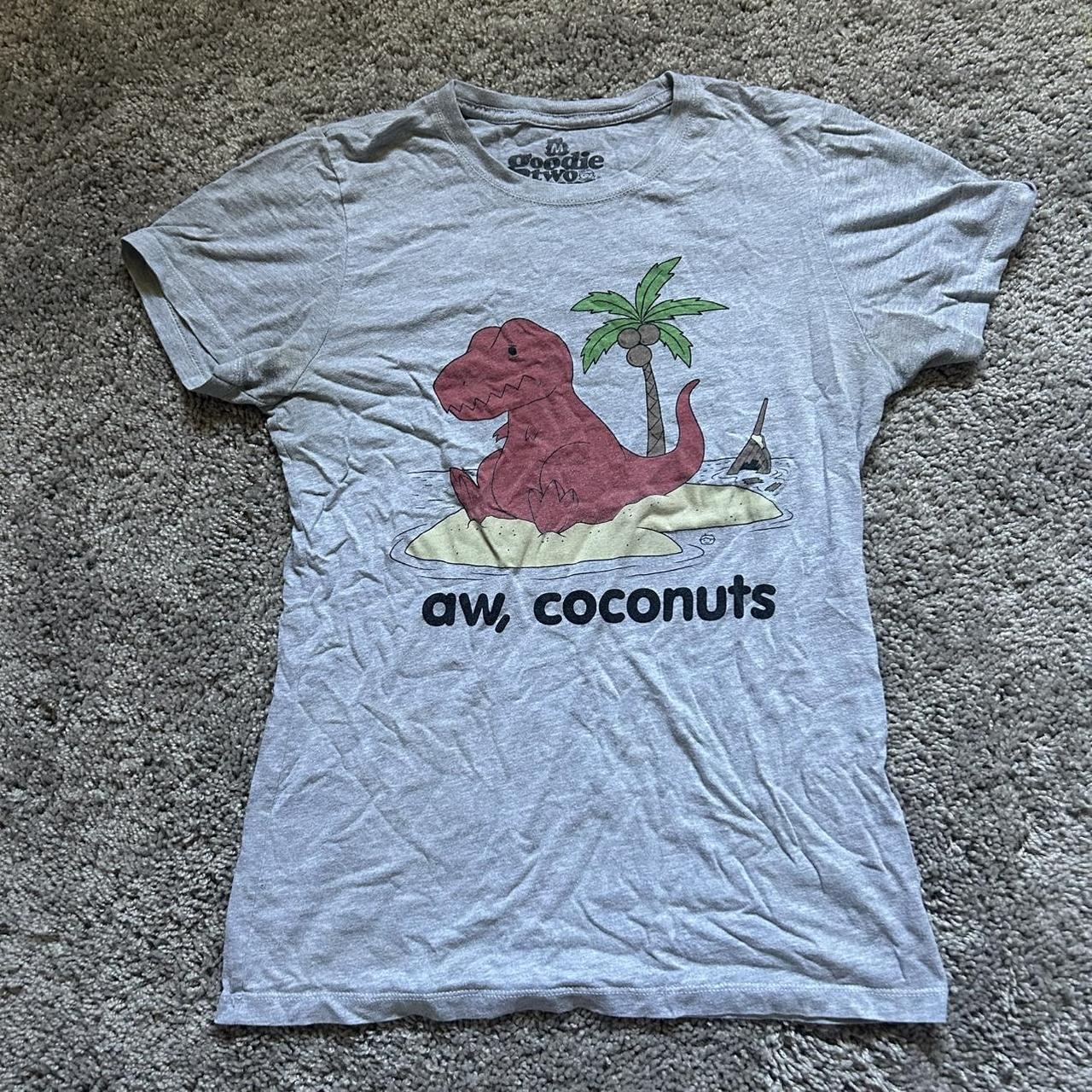 this grey t. rex “aw, coconuts” fitted baby tee fits... | Depop