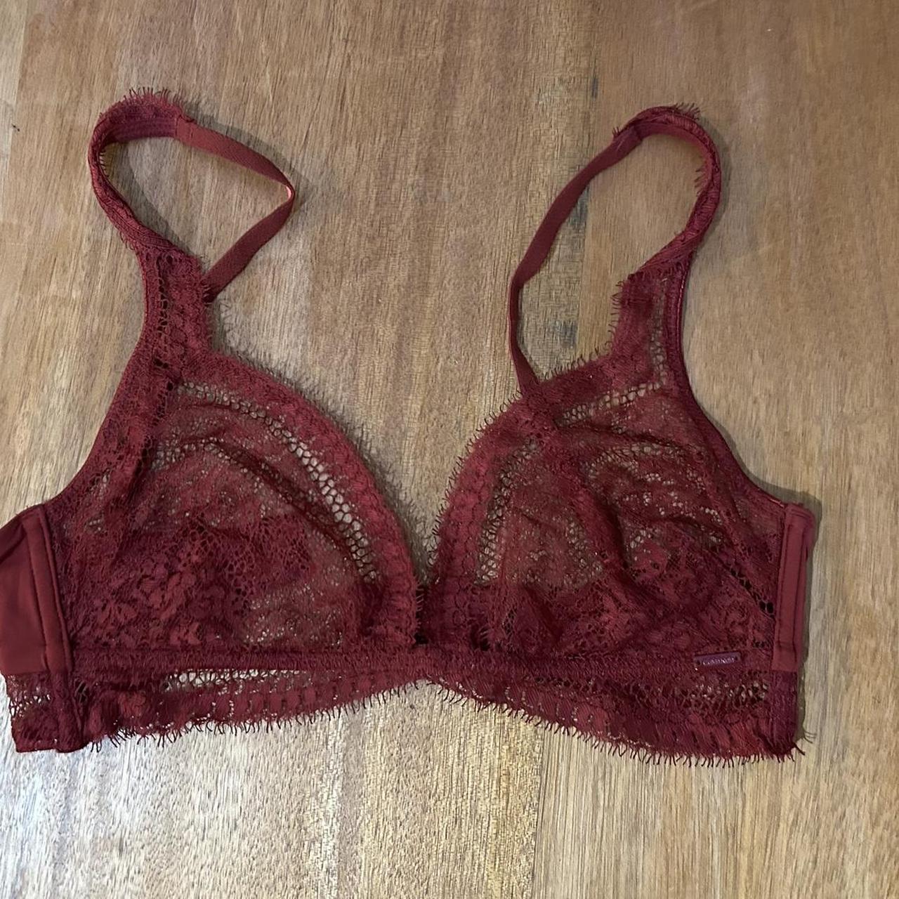 Red Lacey Calvin Klein 8A bra hardly worn bought too... - Depop