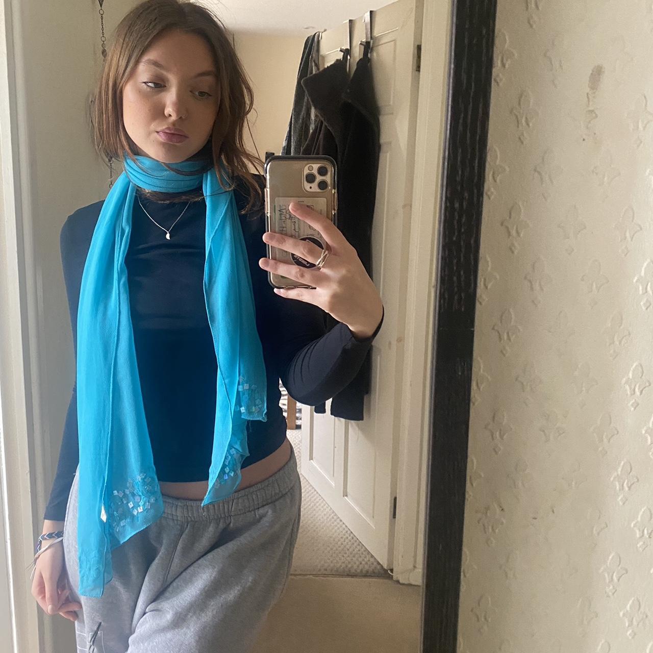 most amazing Y2K blue scarf has sequins at the... - Depop