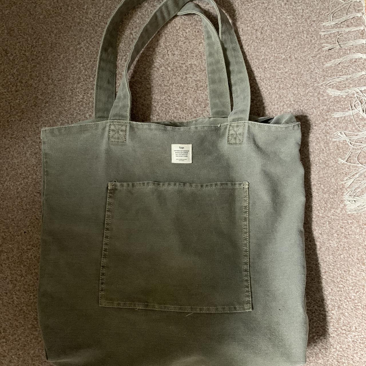 💐 Khaki Typo canvas tote bag 💐 💐 Broken zip... - Depop