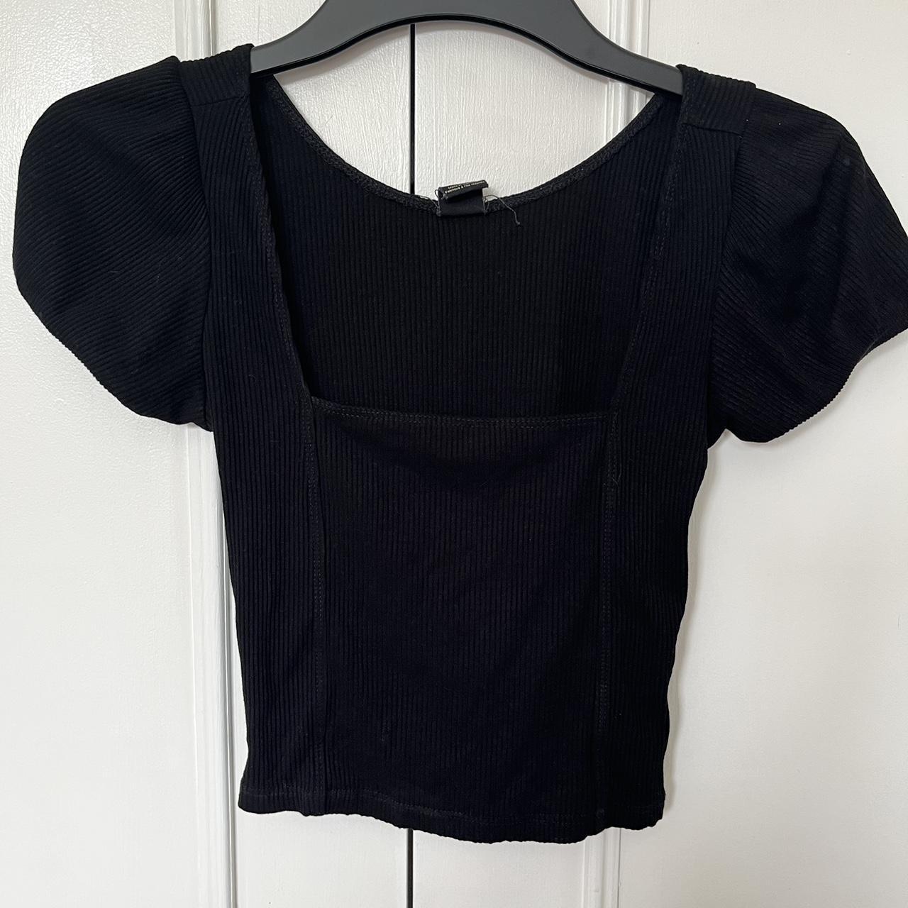 Urban outfitters black square neck crop top with... - Depop