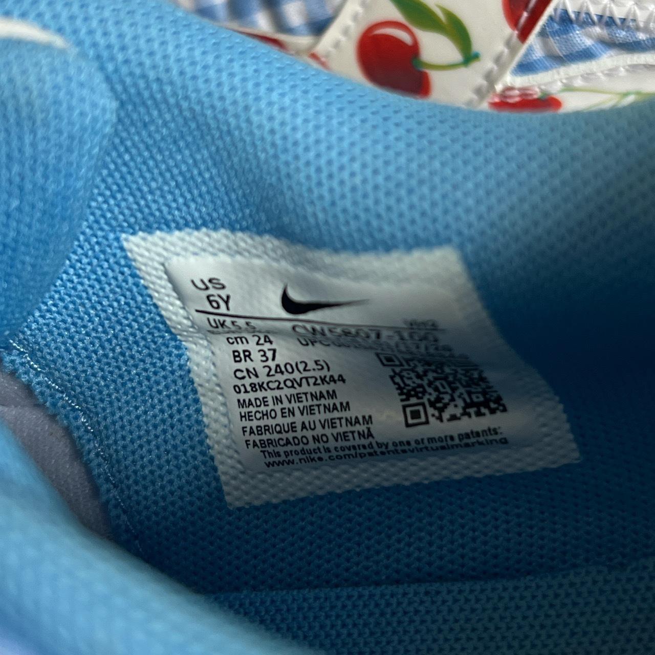 blue gingaham & cherry cottage core nike air... - Depop